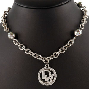 Dior | Jewelry | Christian Dior Logo Metal X Fake Pearl Rhinestone ...